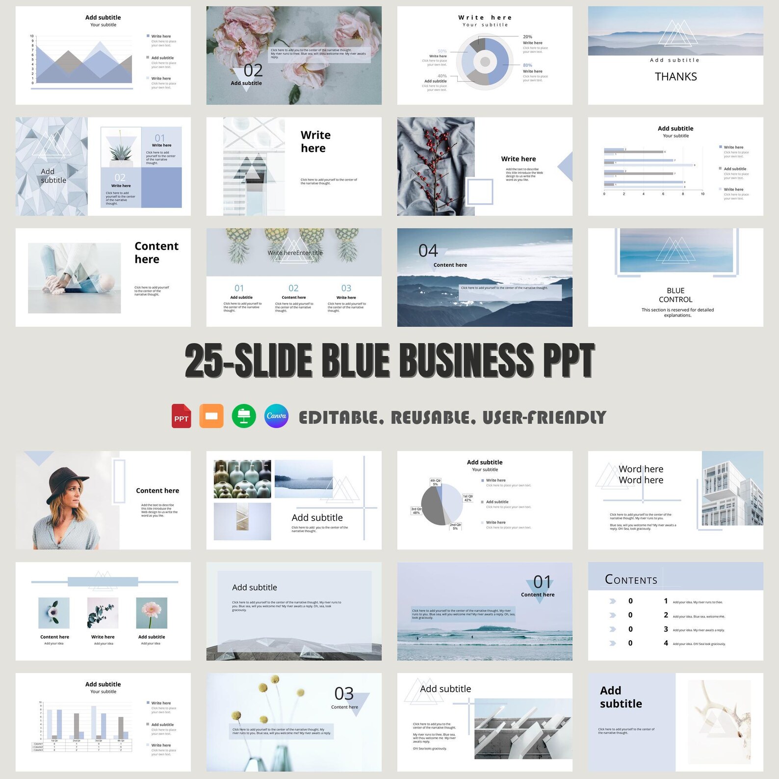 25-slide Blue Powerpoint Templates Google Slides Slideshow Template ...