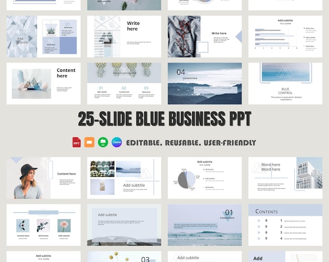 25-slide Blue Powerpoint Templates Google Slides Slideshow Template ...