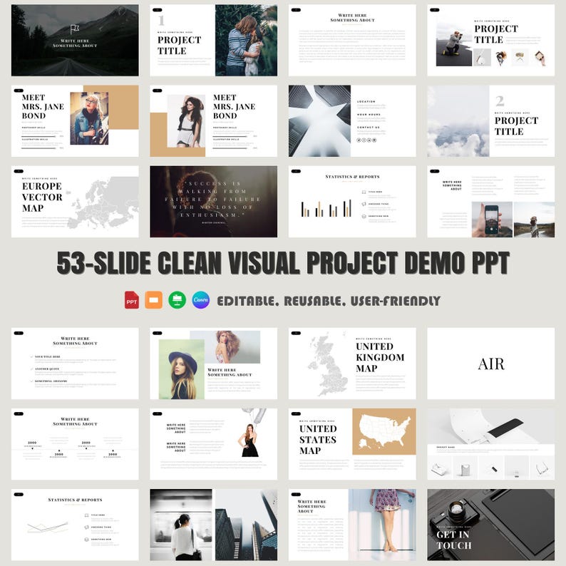 53-slide Modern Clean Visual Project Demo Presentation Template With ...