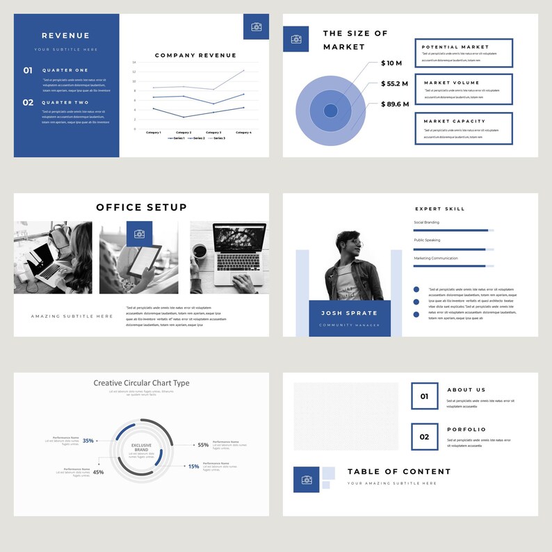 30-slide Business Presentation Template: Blue Modern Portfolio (PPTX ...
