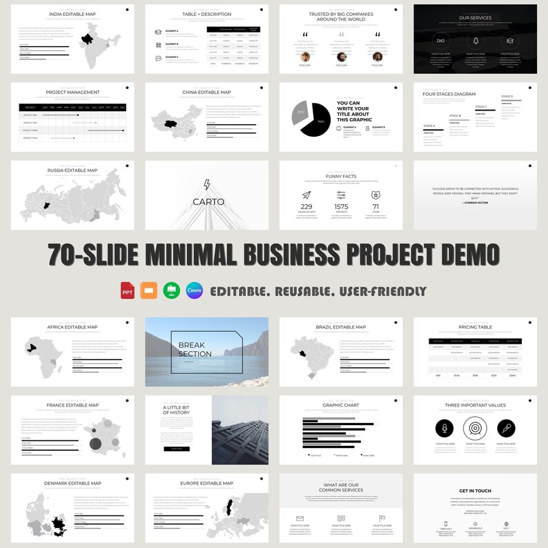 70-slide Minimal Business Project Demo Template With Price Sheets ...