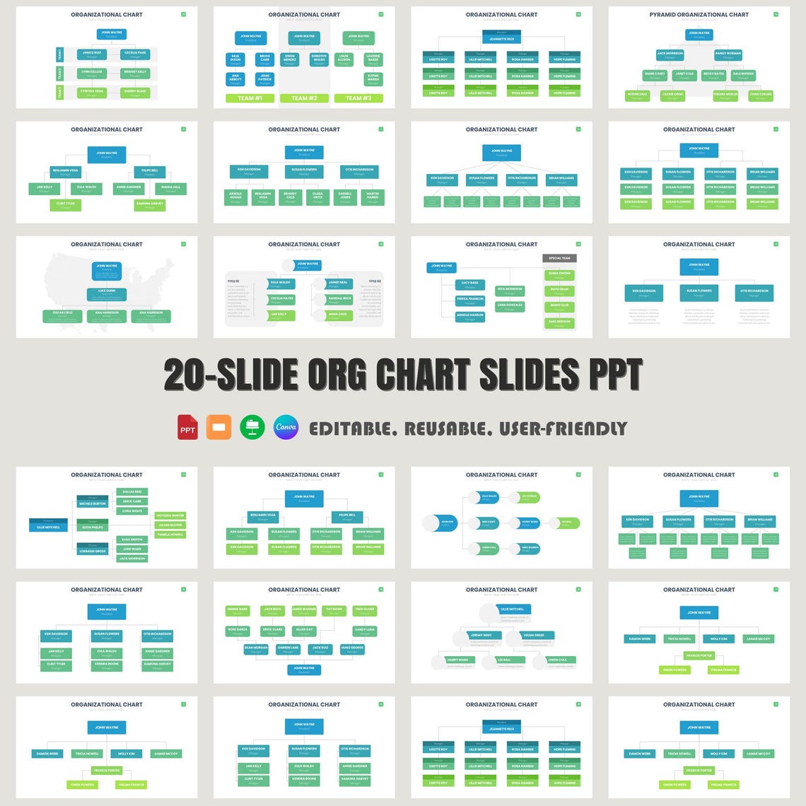 Editable Organizational Chart Template: 20 Corporate Slides (PPTX) - Etsy