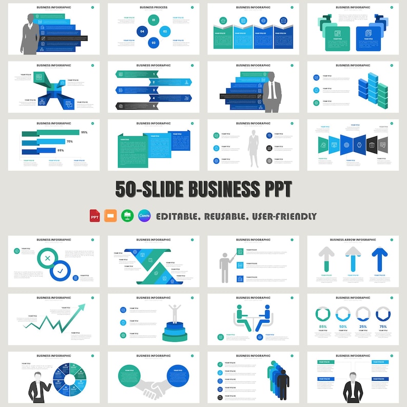 50-slide Business Infographics Presentation Template | Editable ...