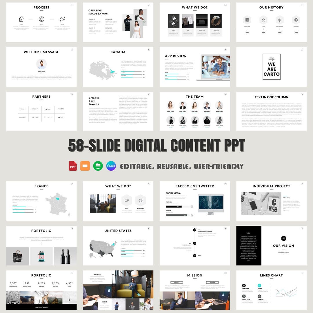 58-slide Digital Content Presentation Template for Creative Branding ...