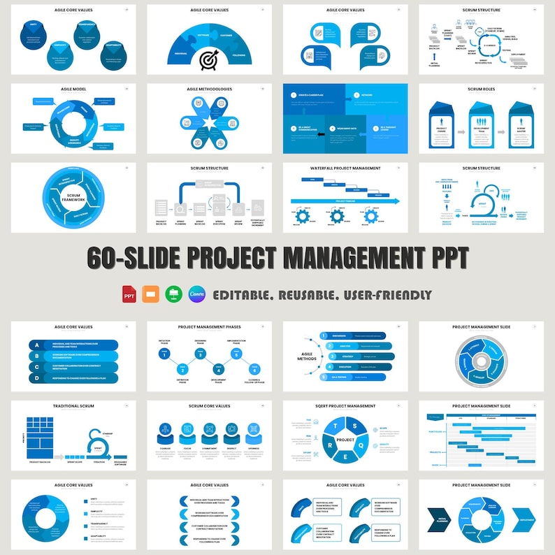 60-slide Project Management Template Infographic Template | Scrum ...