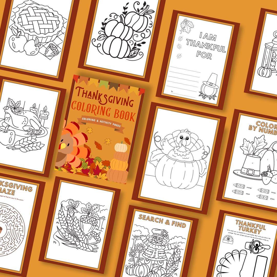 Kids Thanksgiving Coloring Pages & Activity Book | Printable Coloring ...