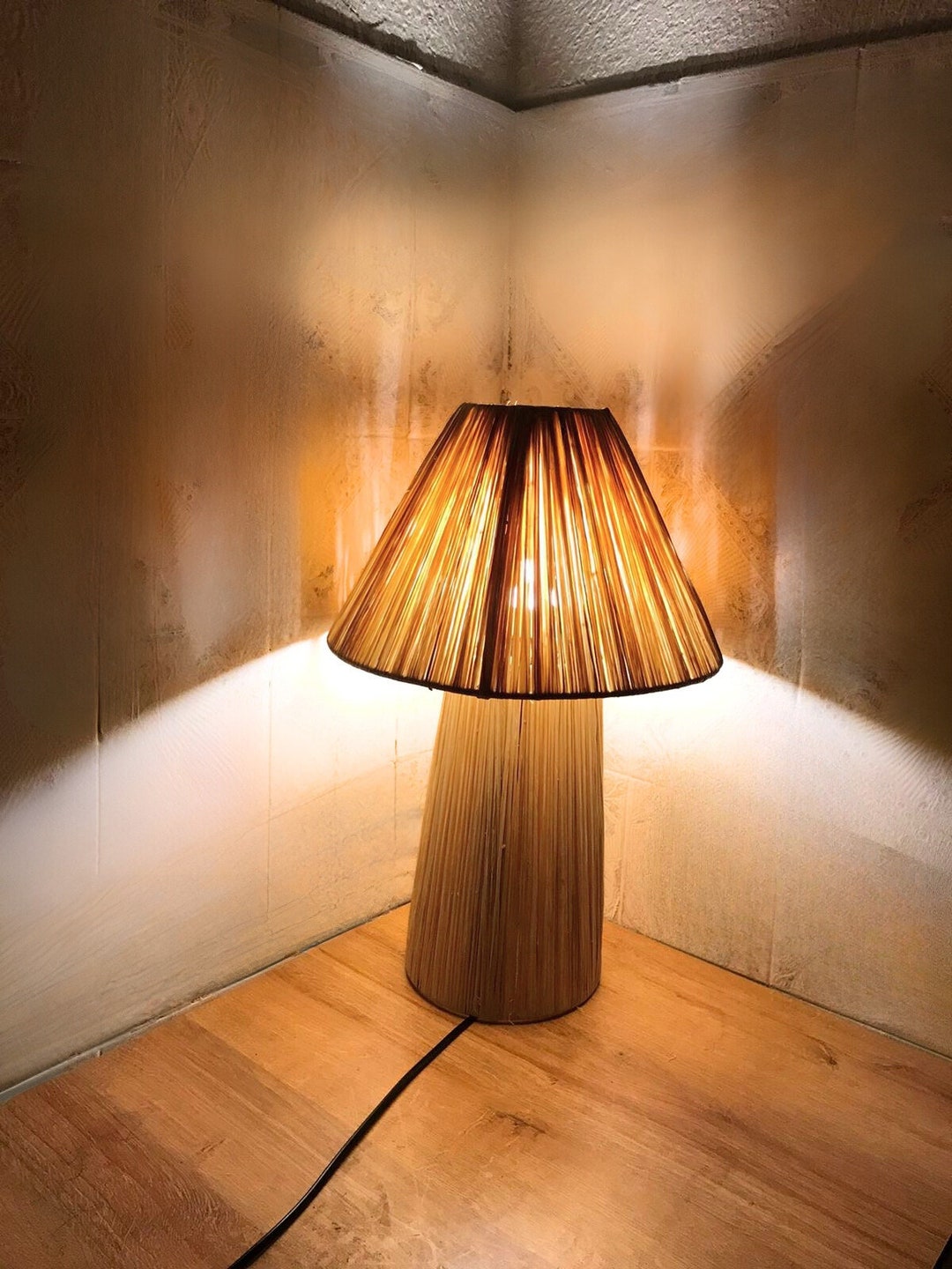 Woven Raffia Table Lamp, Natural Lamp, Handwoven Table Lamp, Raffia ...