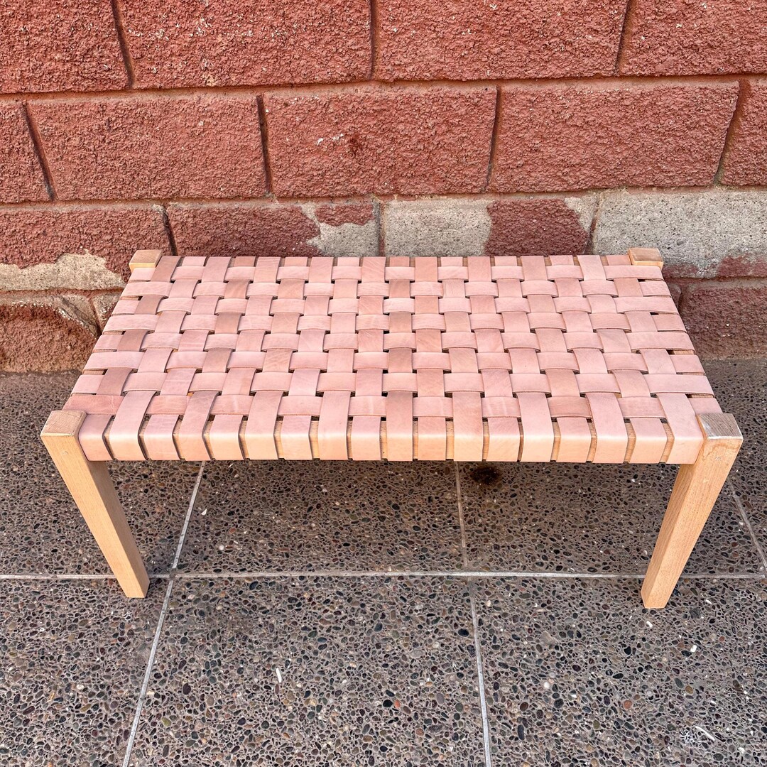 Woven Leather Bench for Entryway - Leather Strap Bench Scandinavian ...