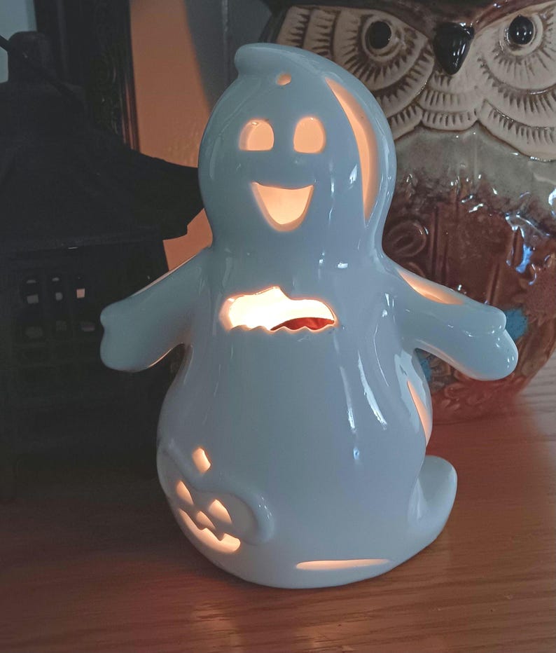 Spooky Minimal White Ghost Luminary,halloween Decor,ceramic White Ghost ...
