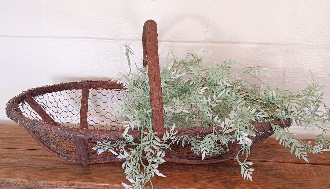 Antique Primitive Handmade Stick and Wire Gathering Basket,rustic Large ...