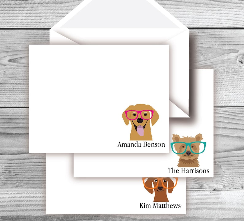 Personalized Stationery Dog Note Cards Dogs With Glasses - Etsy