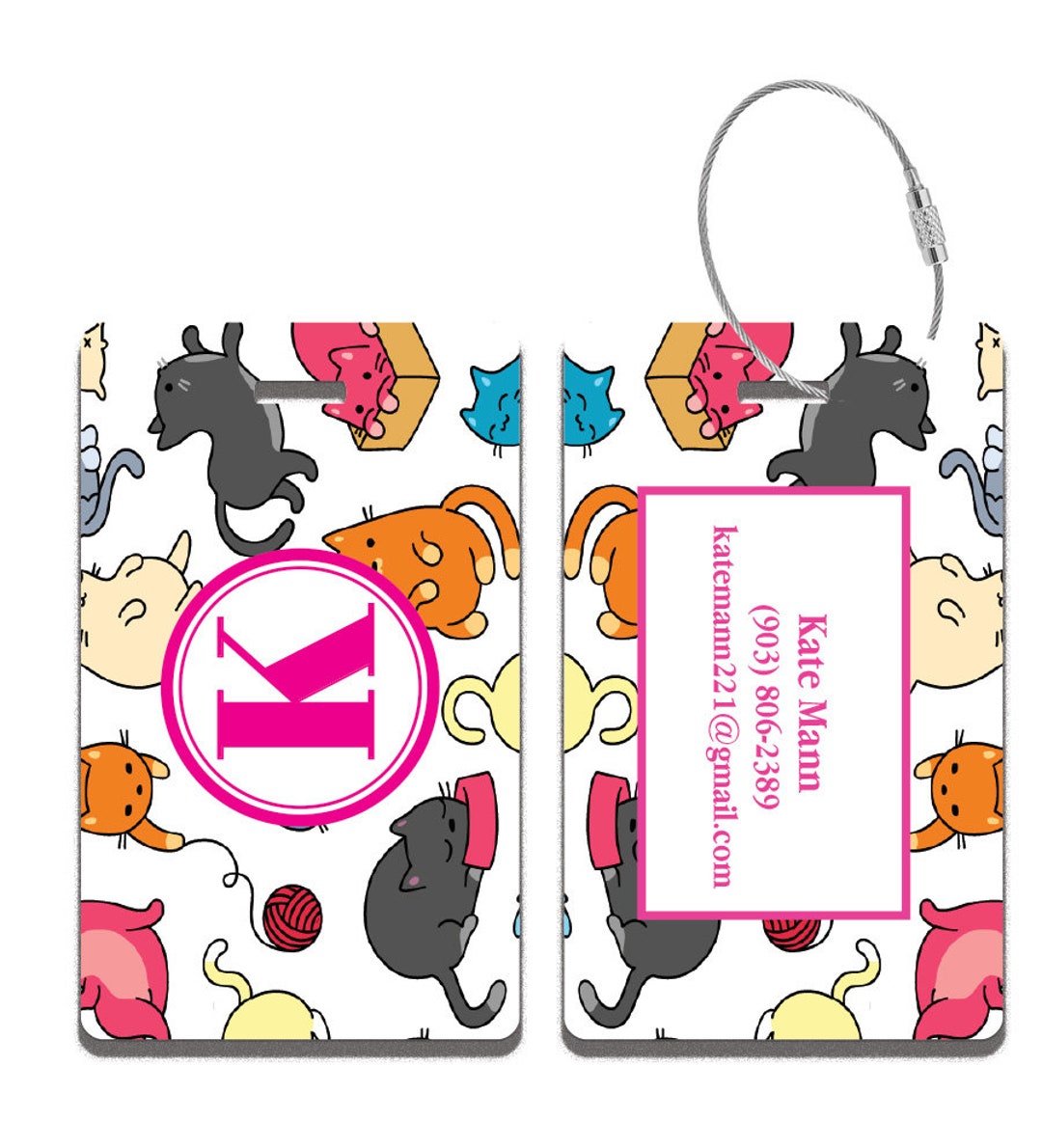 Personalized Cat Luggage Tag, Custom Bag Tag, Gifts for Kids, Double ...