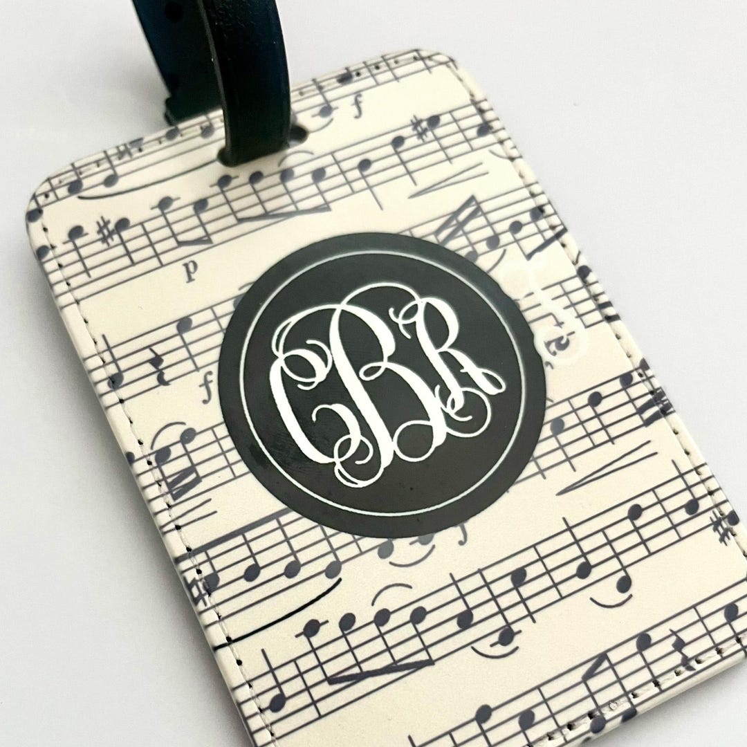 Personalized Luggage Tag, Vegan Leather Custom Bag Tag, Musical Note ...