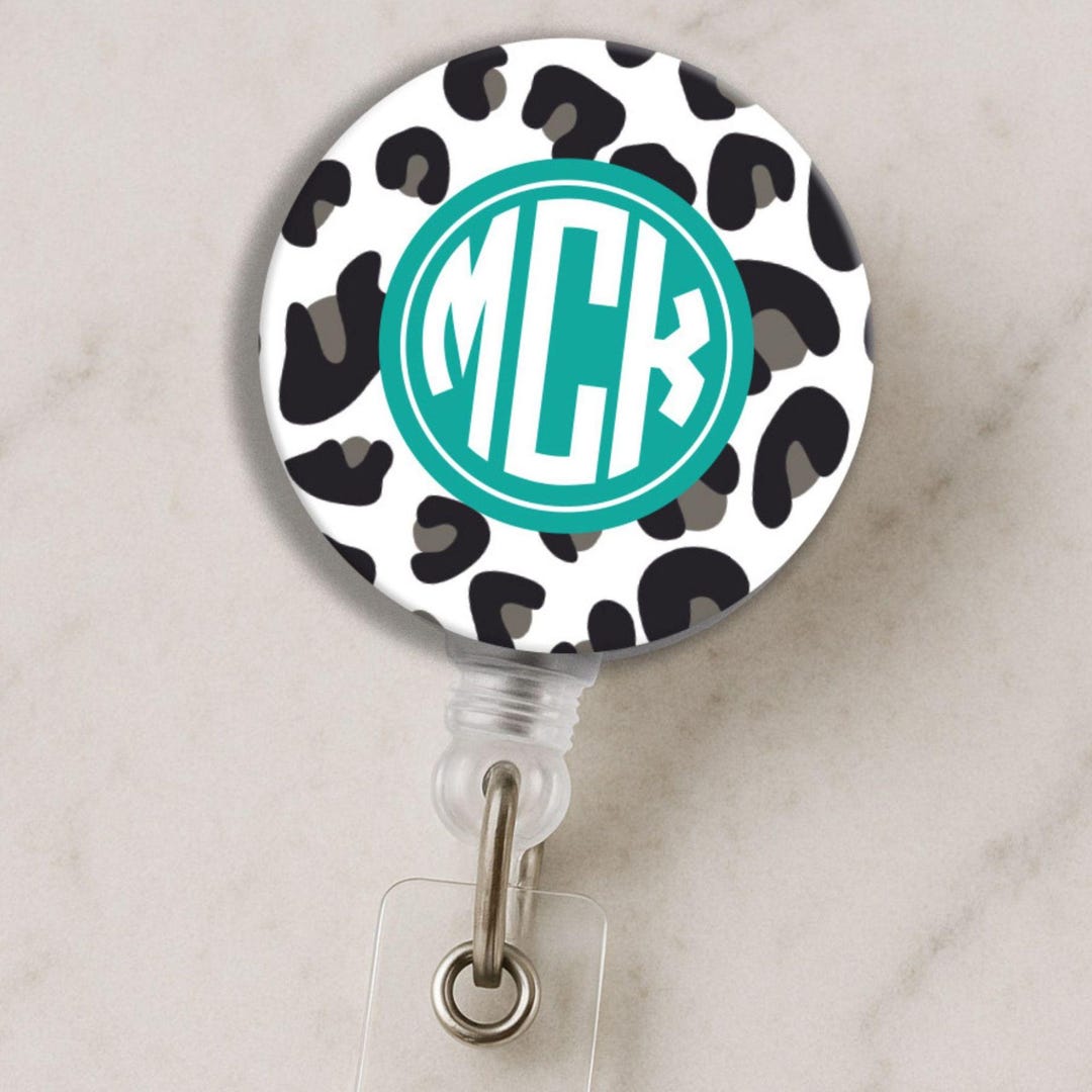Personalized Animal Print Retractable Badge Reel, Custom Monogram Badge ...