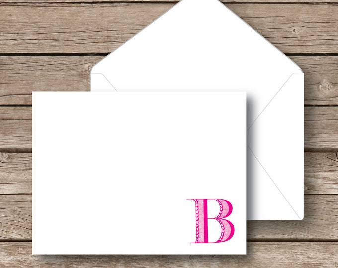 Flat Card Set With Letterpress Initial in Midnight Blue Ink - Etsy