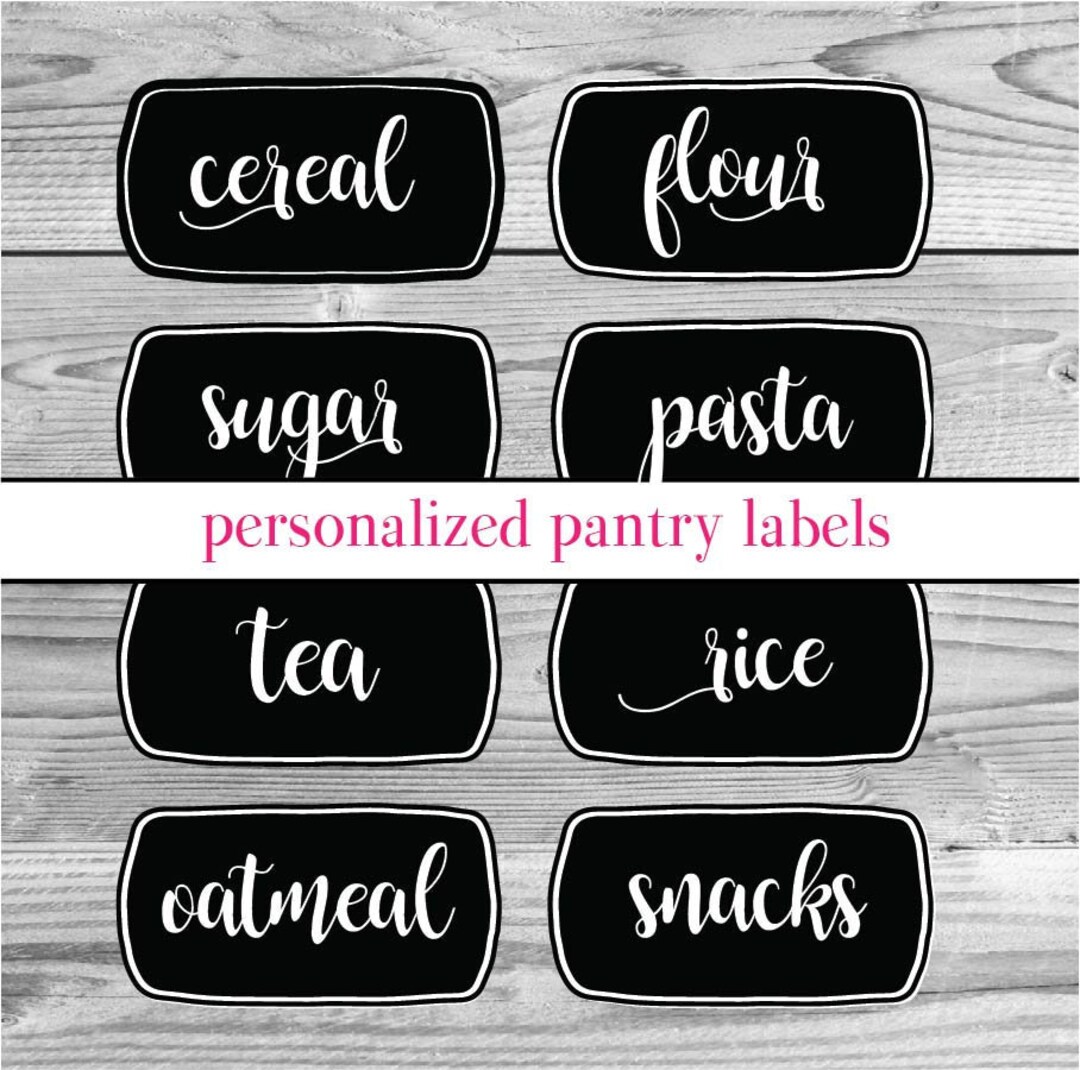 Custom Pantry Labels, 10 Personalized Black Organization Labels for the ...