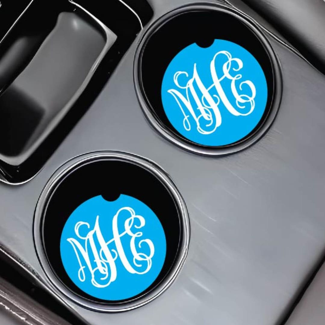 Personalized Car Coasters, Vine Monogram Neoprene Car Accessories (set ...
