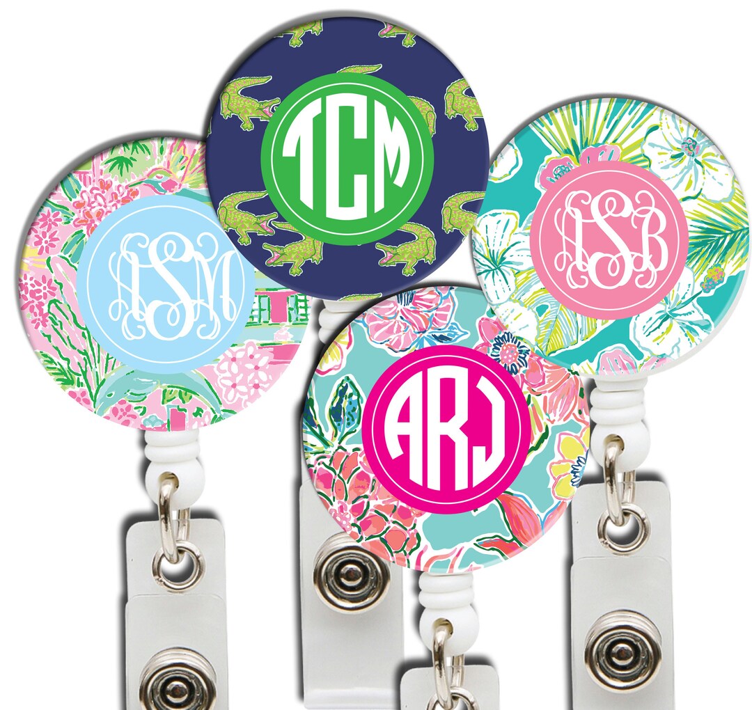 Personalized ID Badge Holder, Monogrammed Retractable Badge Reel, Badge ...