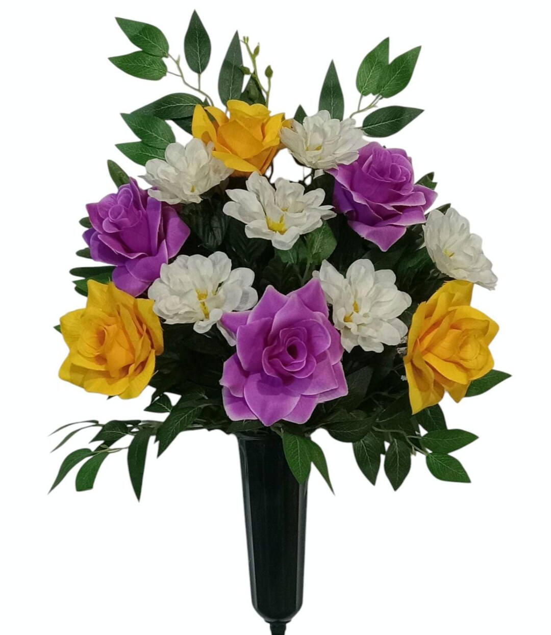 Prepotted Yellow & Lavender Rose With Cream Zinnia Memorial Graveyard ...