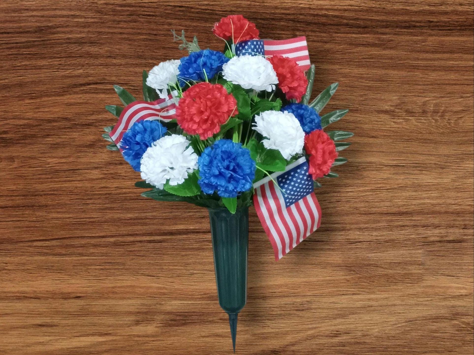 Prepotted Red, White & Blue Carnation Memorial Grave Cemetery Sympathy ...