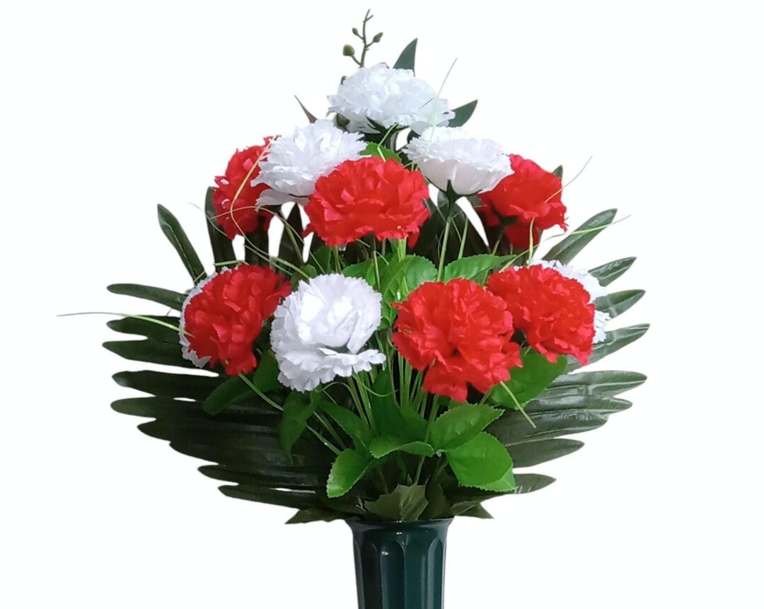 Prepotted Holiday Red White Love Carnation Memorial Grave Cemetery 21"h ...