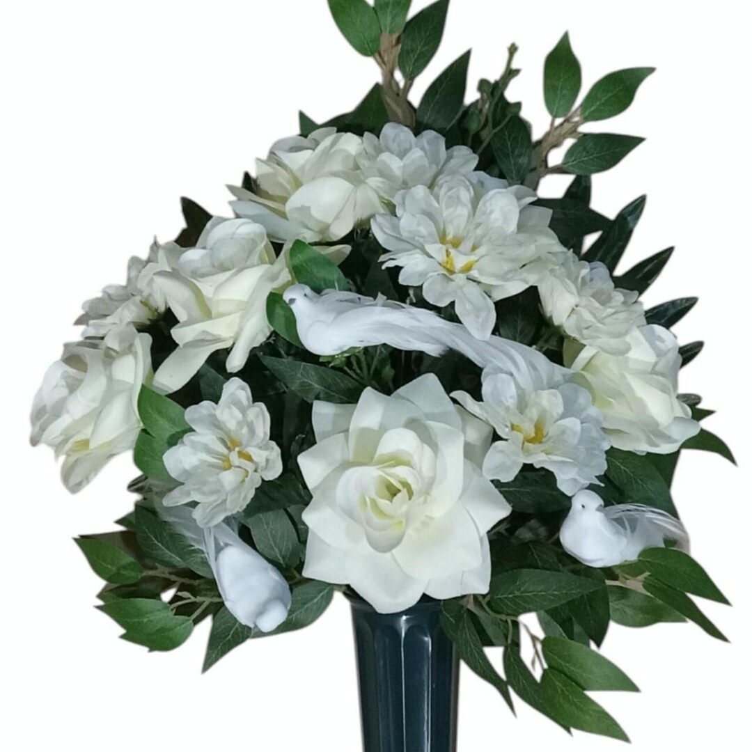 Prepotted White Dove Cream Rose Zinnia Palm Leave Memorial Graveyard ...