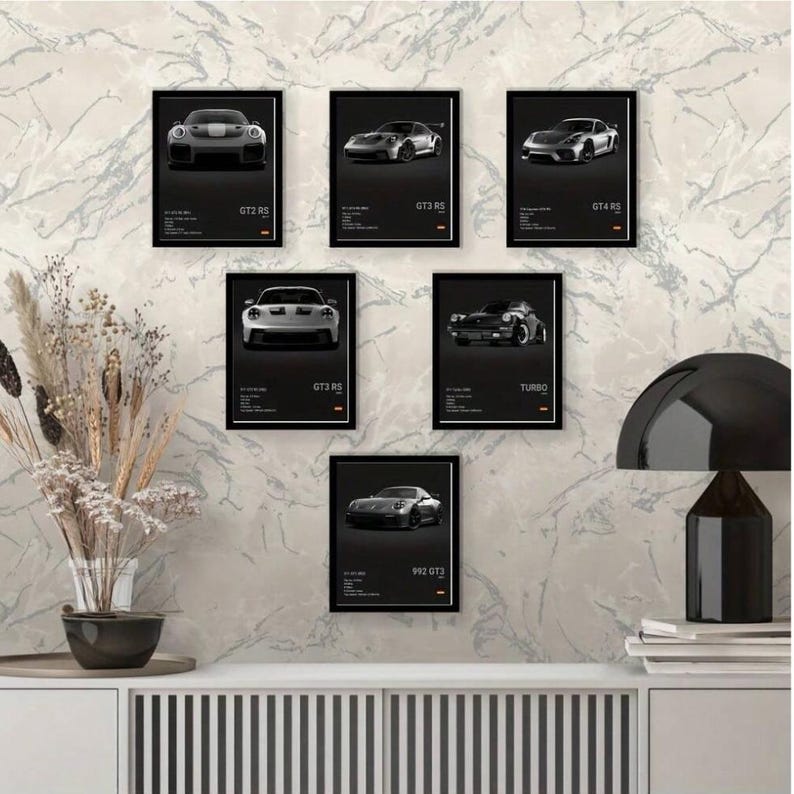 Aesthetic 911 GT3RS Car Posters Set of 6, Frameless Supercar Wall Art ...