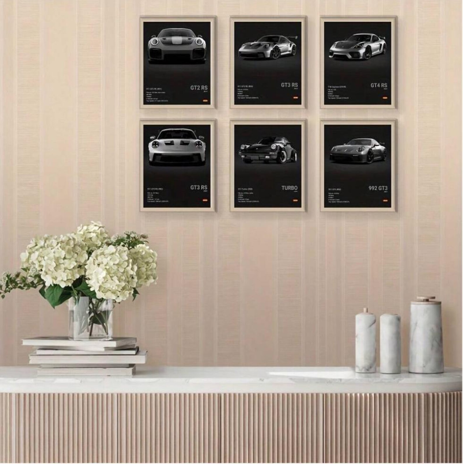 Aesthetic 911 GT3RS Car Posters Set of 6, Frameless Supercar Wall Art ...