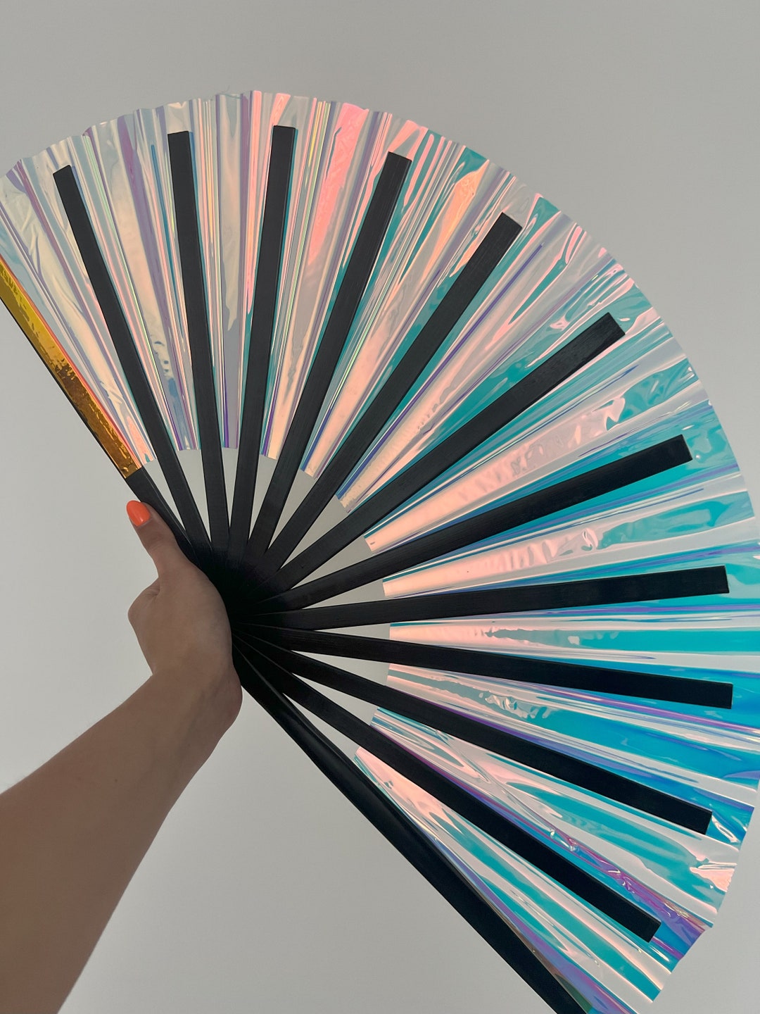 HOLOGRAPHIC HAND FAN - Extra Large - Etsy