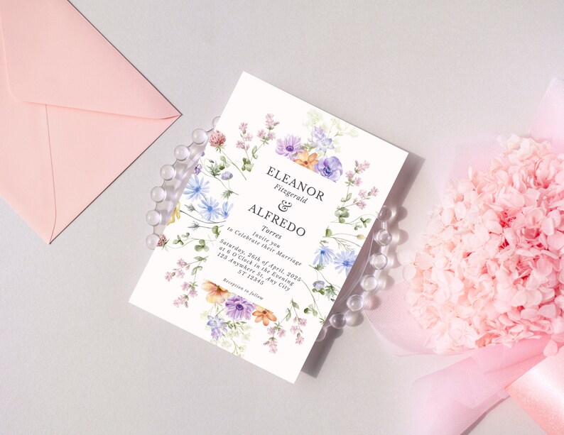 Dainty Dusty Cute Floral Flower Digital Wedding Invite Template - Etsy