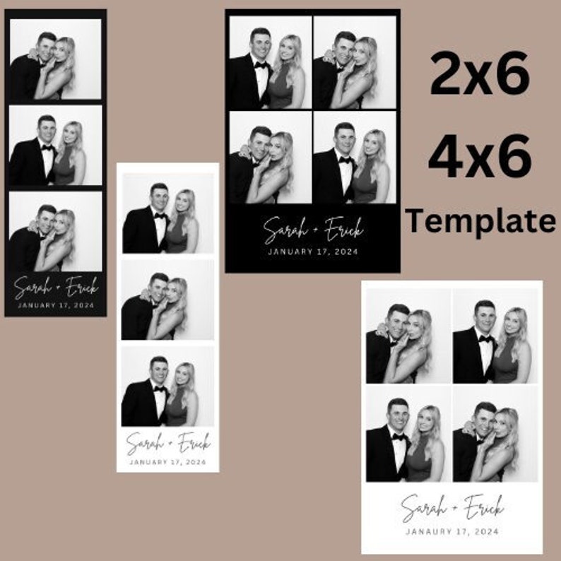 Modern Minimalist Photo Booth Wedding Strip Template 2x6 and 4x6. Editable, Instant Download ...