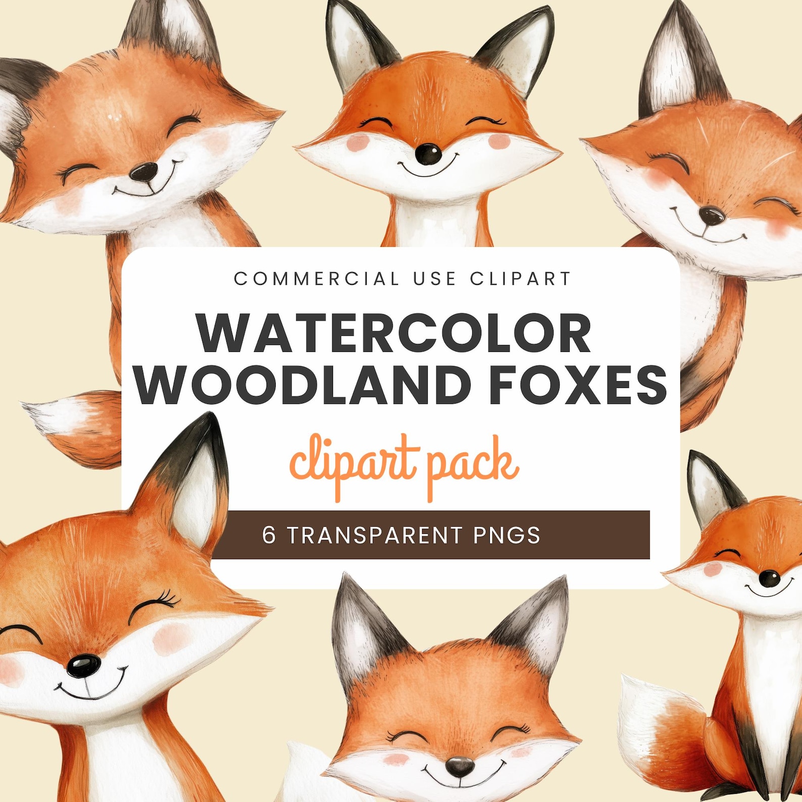 Watercolor Woodland Foxes Clipart, Cute Fox Stickers, Happy Fox ...