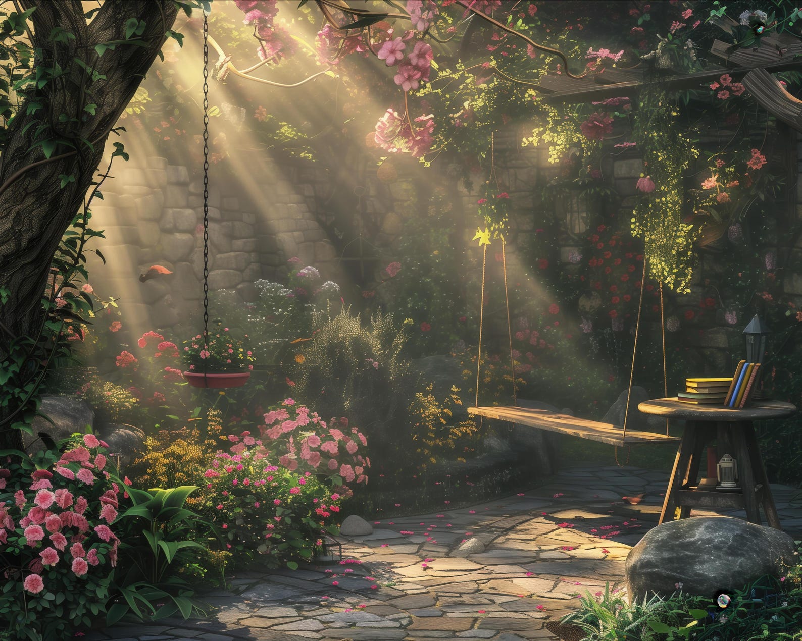 Enchanted Garden Wall Art, Sunlit Flowers Digital Download, Magical ...