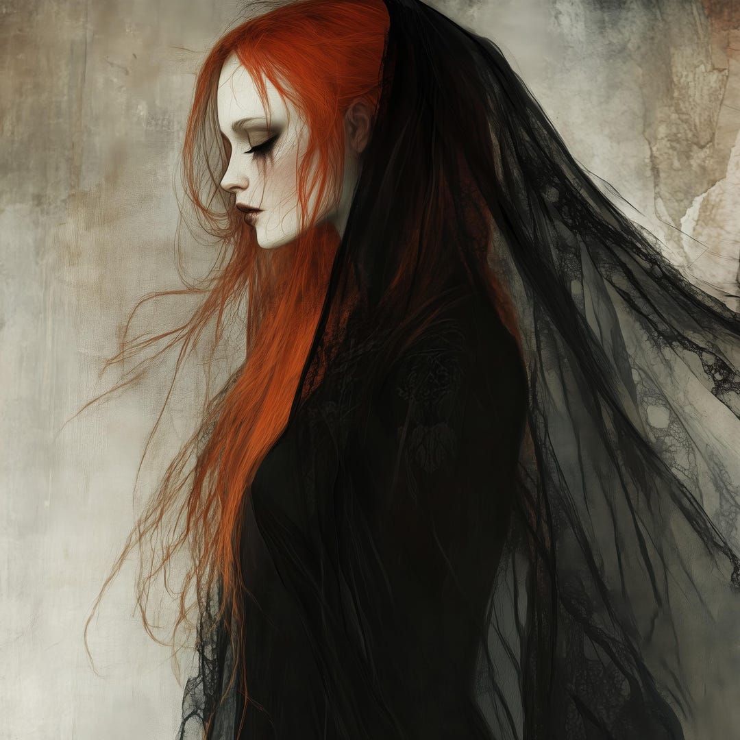 Mystical Redheaded Woman With Shroud, Fantasy-inspired Decor, Gothic ...