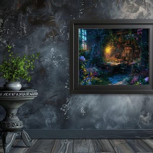Enchanted Garden Library Wall Art, Magical Floral Reading Room Print ...