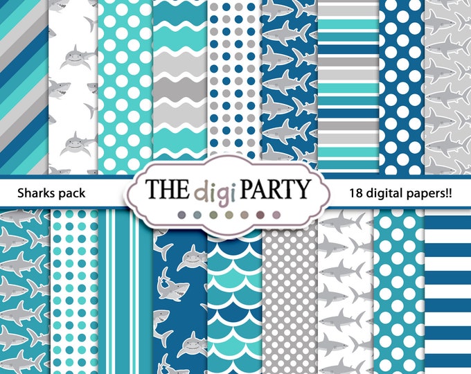 Shark Digital Paper Pack, Ocean Animals Background, Under the Sea, for ...