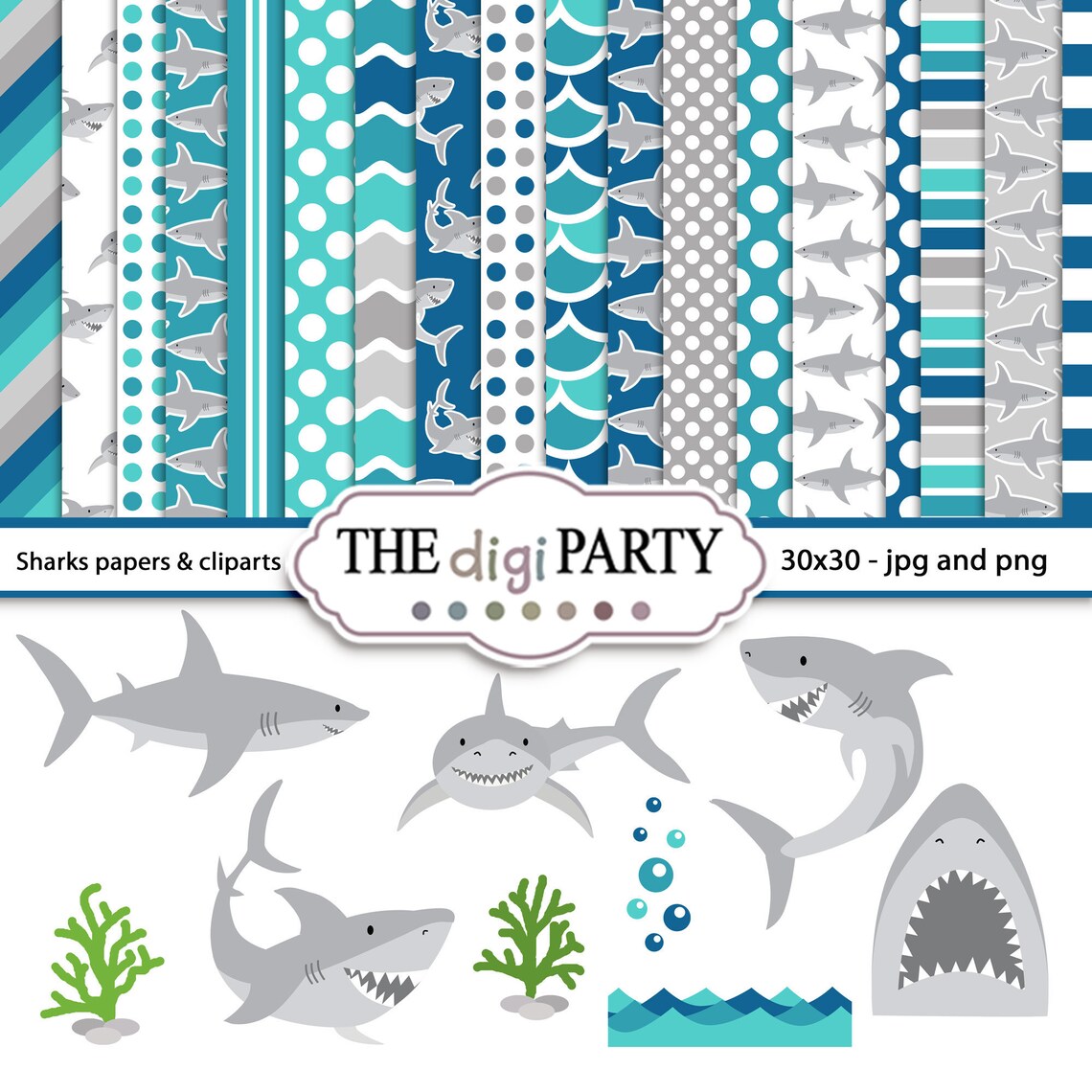 Shark Digital Papers and Cliparts Pack Ocean Animals Theme - Etsy