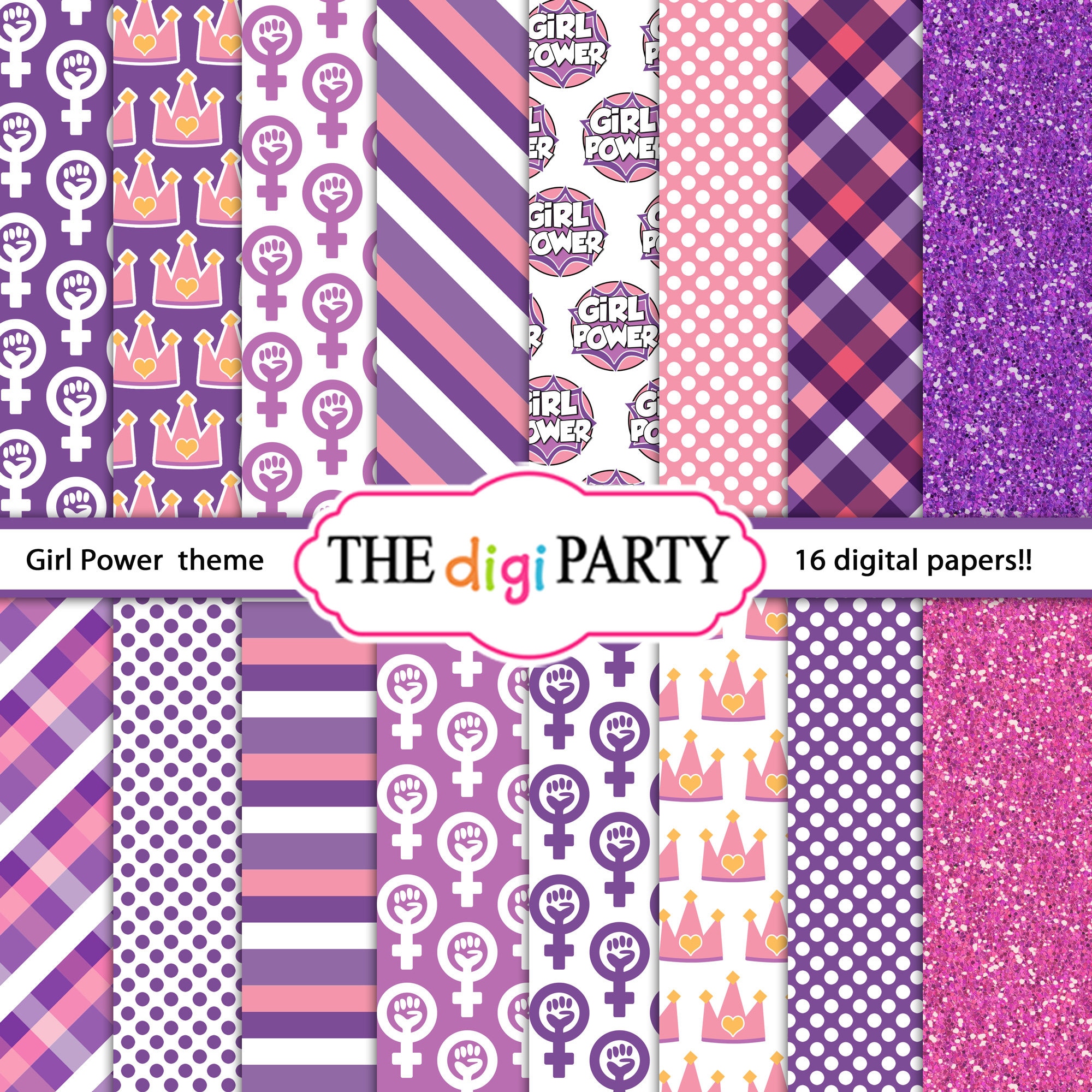 Girl Power Digital Paper Printables, Feminist Background, Feminism ...