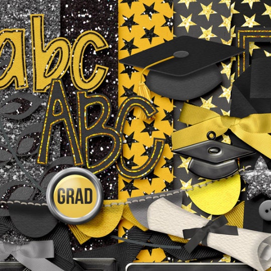 Graduation Digital Scrapbook Kit With Papers and Clip Art Elements ...