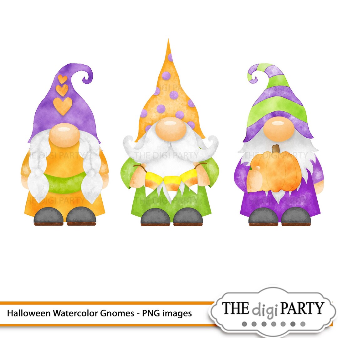 Halloween Watercolor Gnomes Clipart, Printable Halloween Gnomes ...