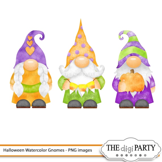 Halloween Watercolor Gnomes Clipart, printable halloween gnomes ...