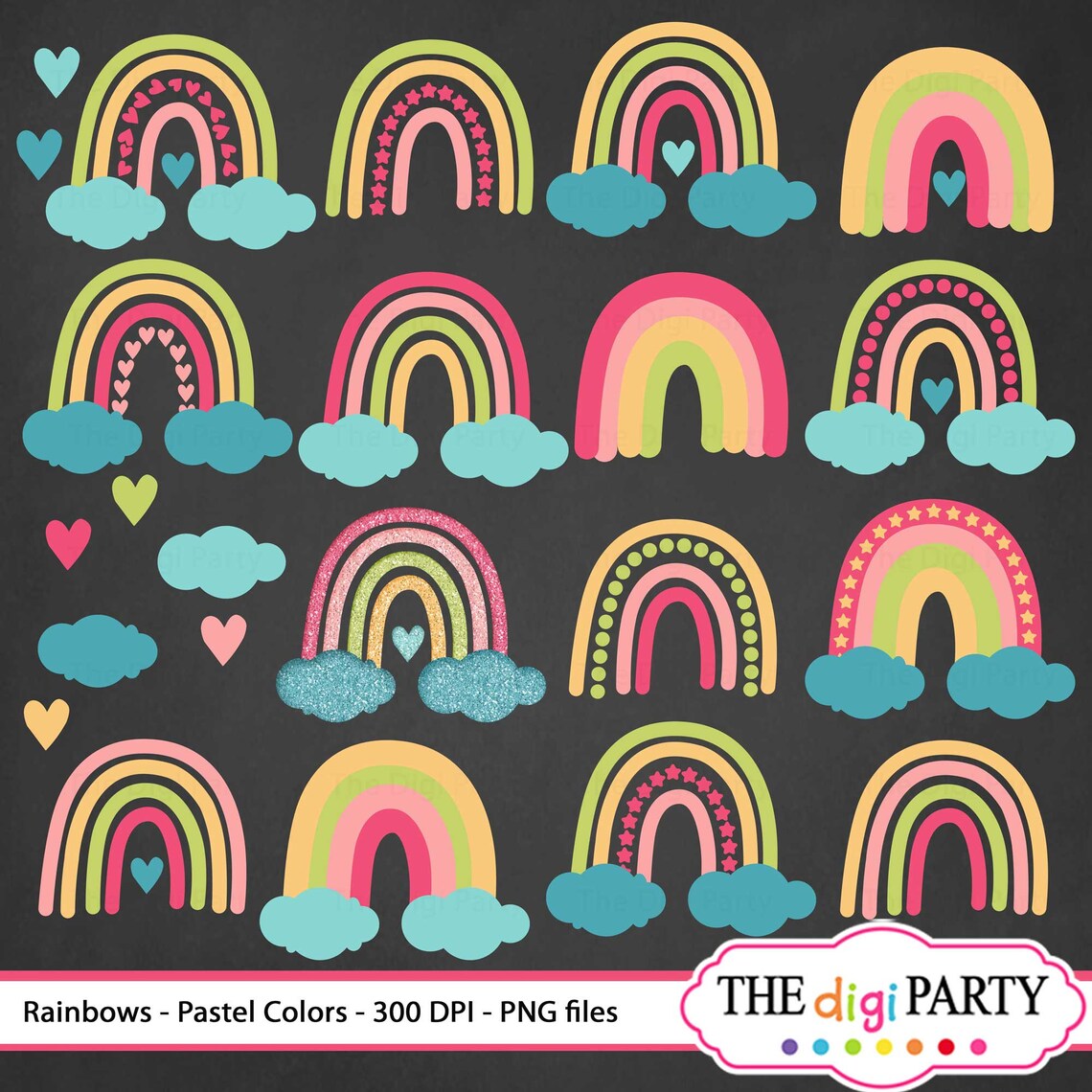 Rainbow Clipart Pastel Rainbow Glitter Png File Spring - Etsy