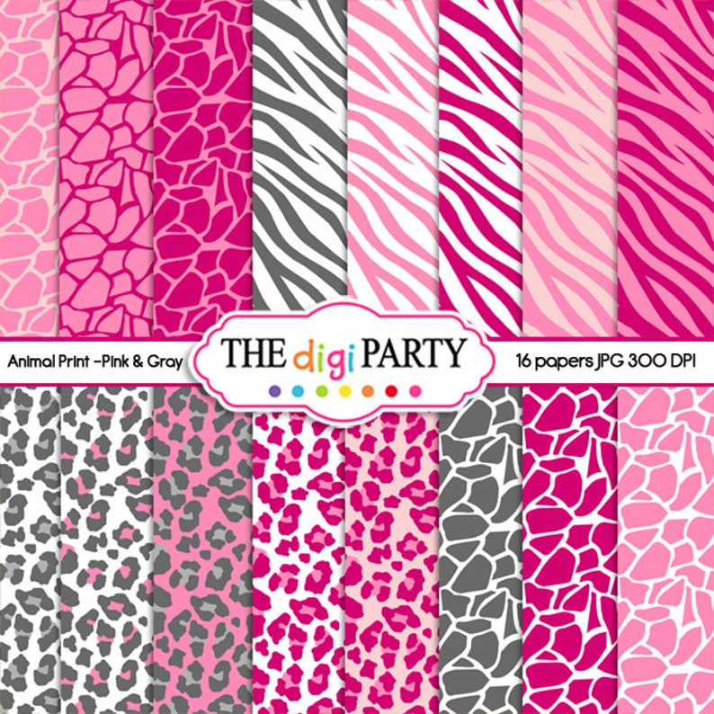 Pink Animal Prints Digital Paper Grey Zebra Scrapbook Safari - Etsy