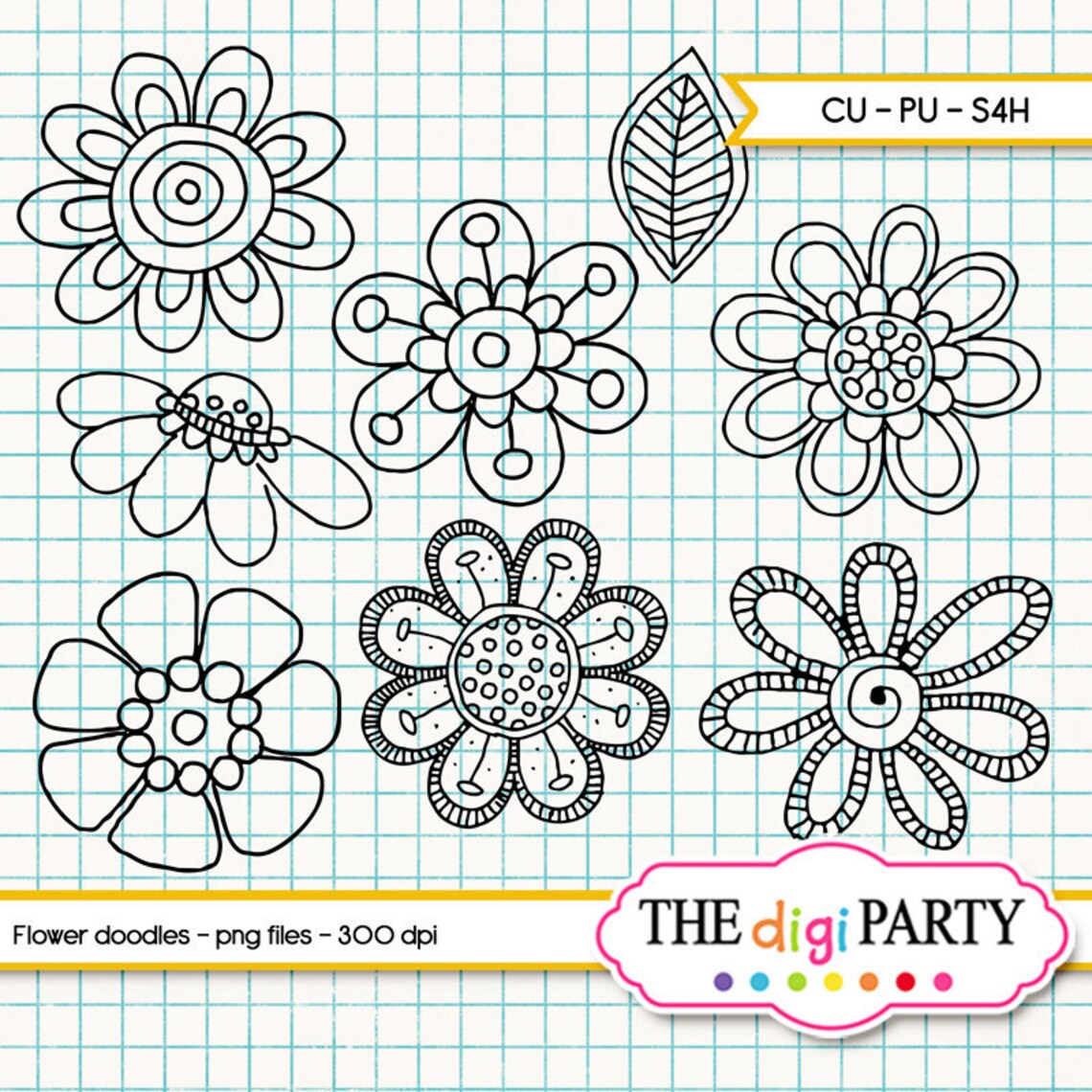 Flower Doodles Cliparts, Leaves, Hand Drawn Images and Graphics ...