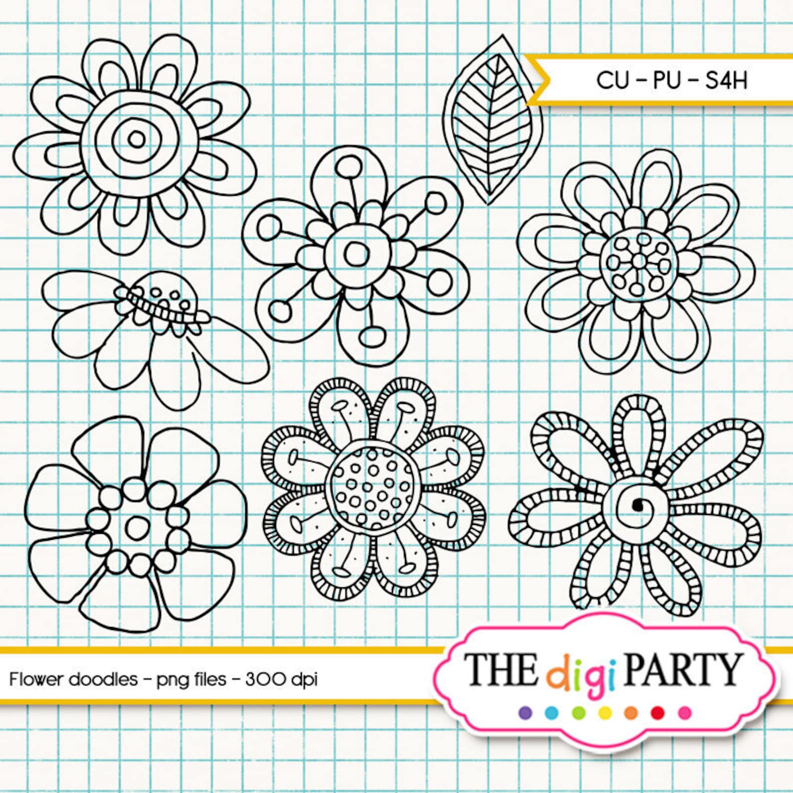 Flower Doodles Cliparts, Leaves, Hand Drawn Images and Graphics ...