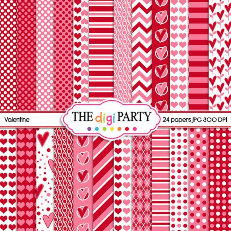 Valentine's Day Digital Paper Love Heart Printable Papers, Background ...