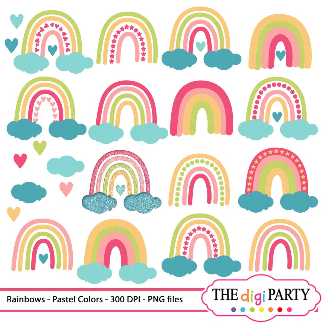 Rainbow Clipart Pastel Rainbow Glitter Png File Spring - Etsy