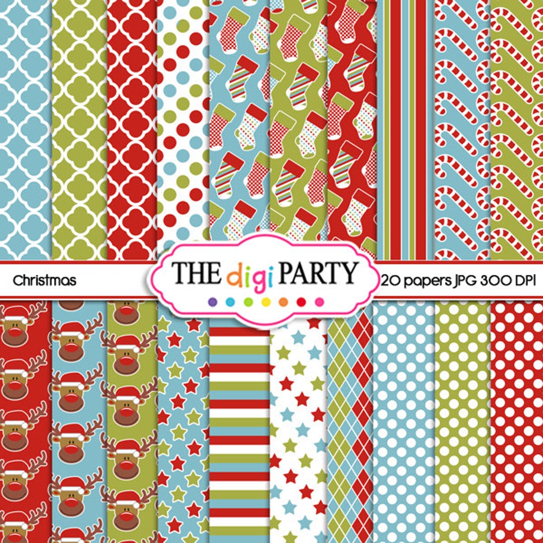 Christmas Digital Papers, Printable Santa and Reindeer Background ...