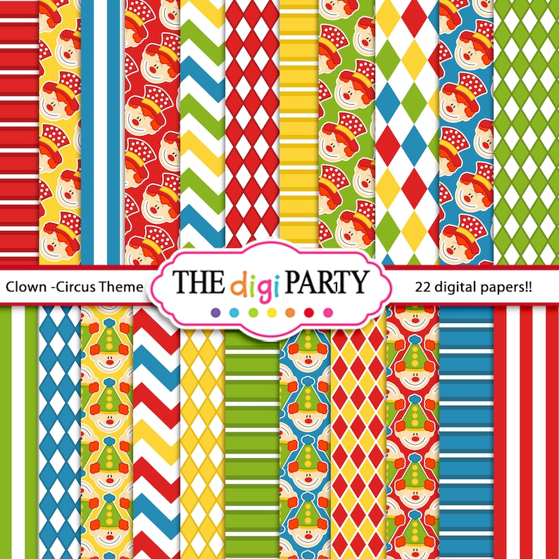 Clown or Circus Digital Paper Pack, Scrapbook Printable Papers and ...