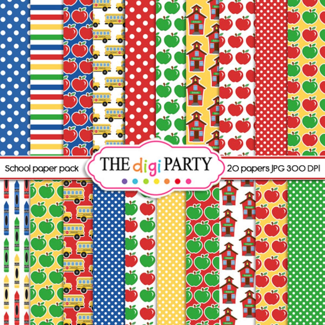 Back to School Digital Paper Background Pattern, Kindergarten and ...